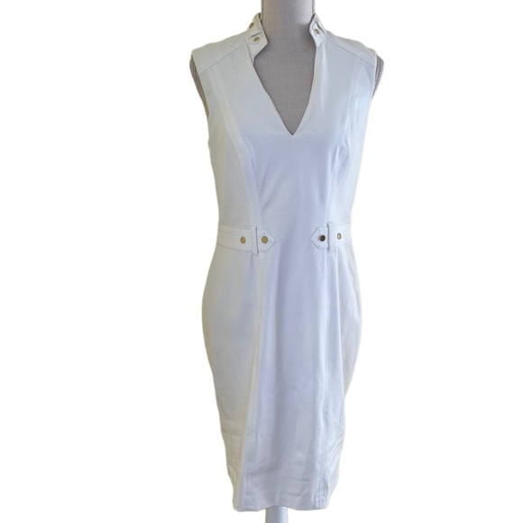 Cache | Dresses | Cache White Sleeveless Military Sheath Dress | Poshmark